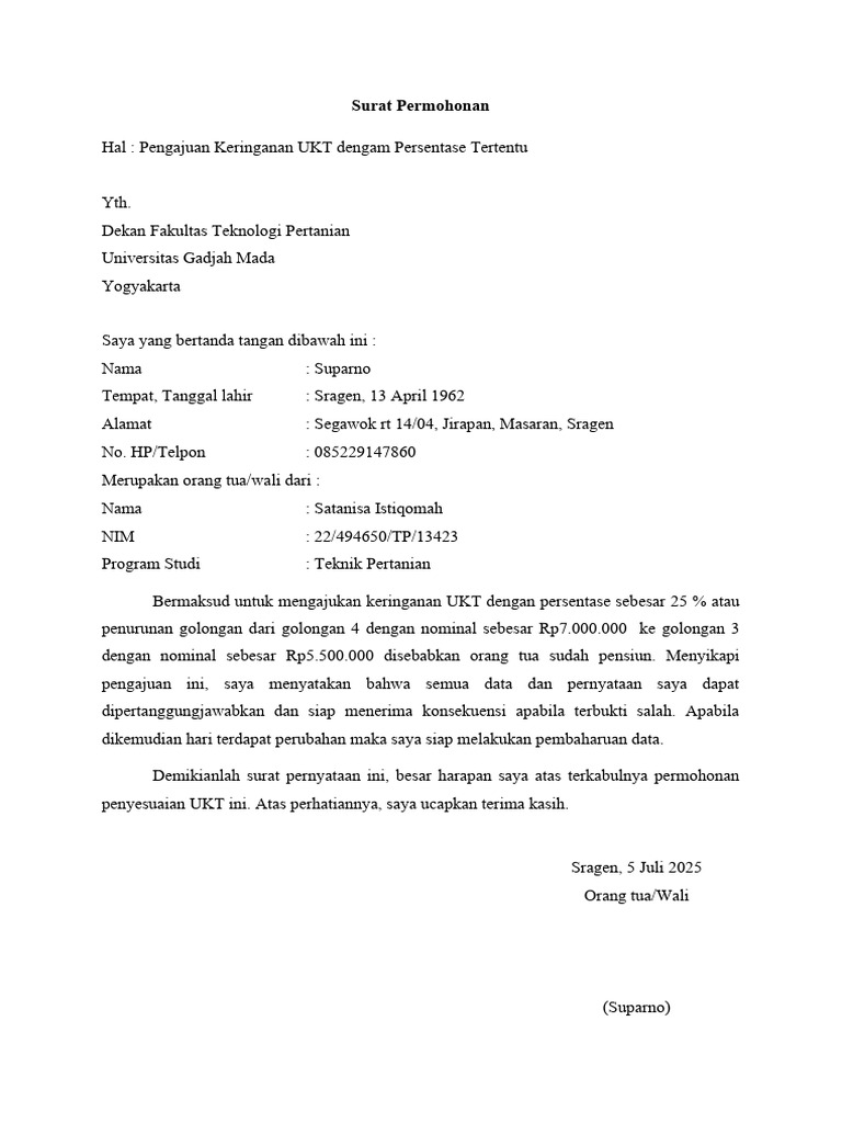 Narasi Surat Permohonan UKT | PDF