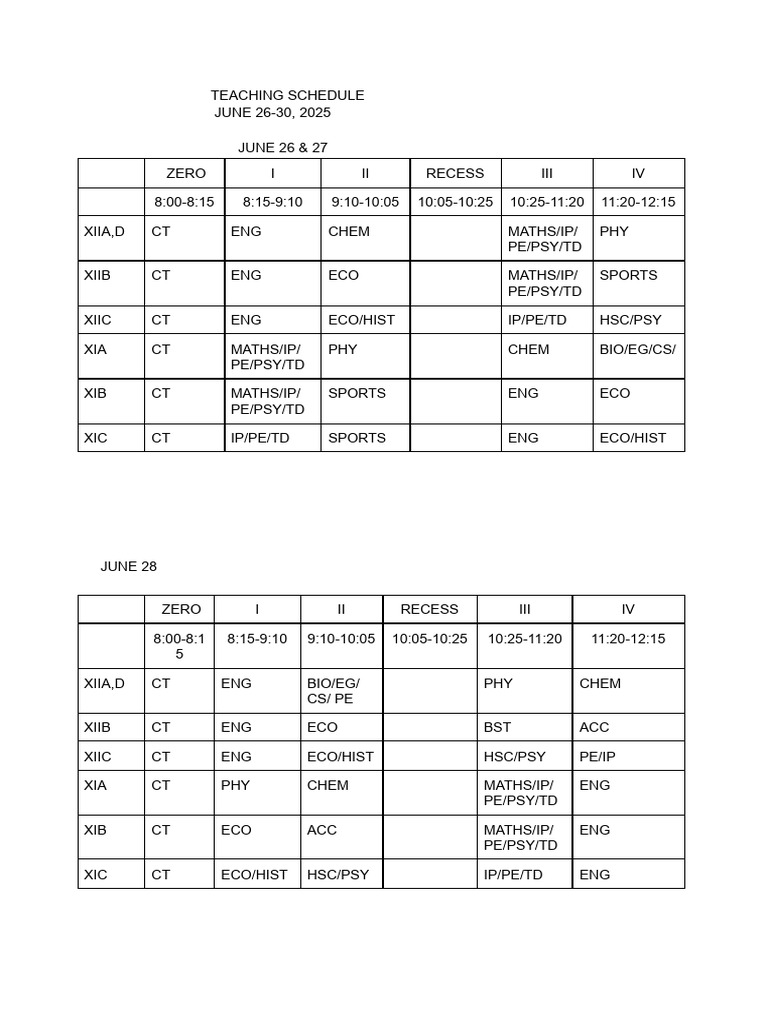 Teaching Schedule-1 | PDF
