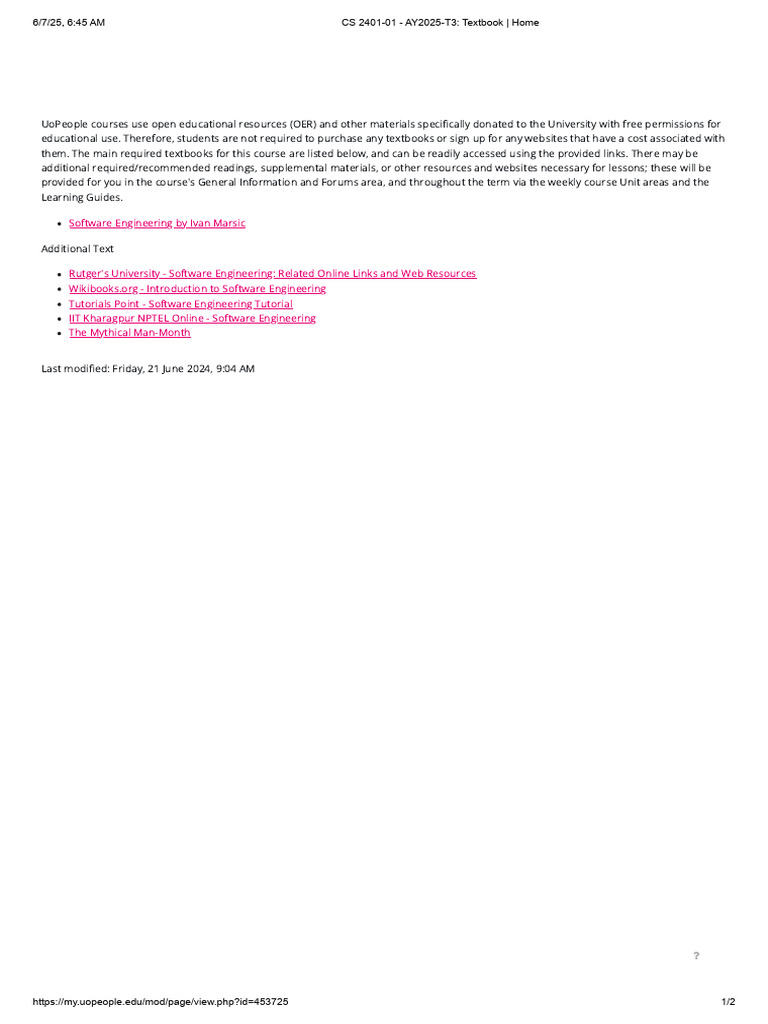 CS 2401-01 - AY2025-T3 - Textbook - Home | PDF