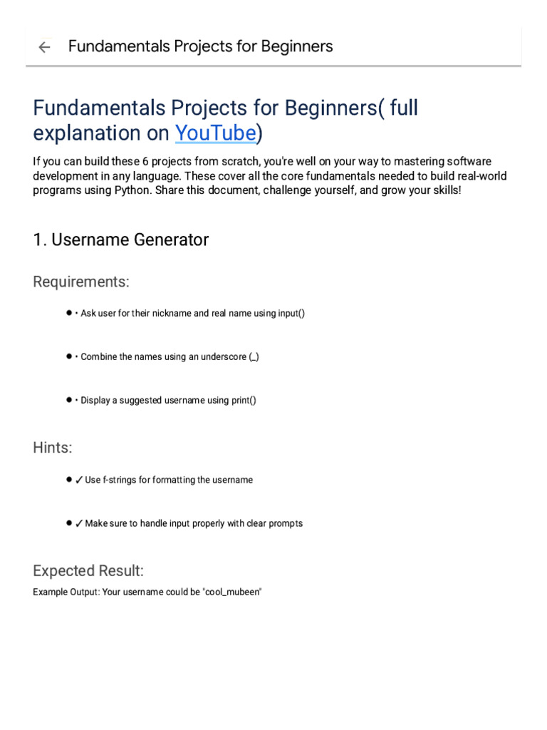 Fundamentals Projects For Beginners For Coders | PDF | Body Mass Index ...