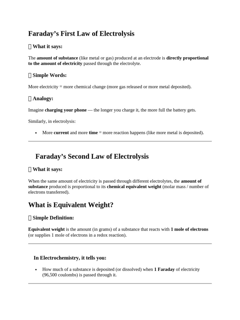 Faradays Law of Electrolysis | PDF