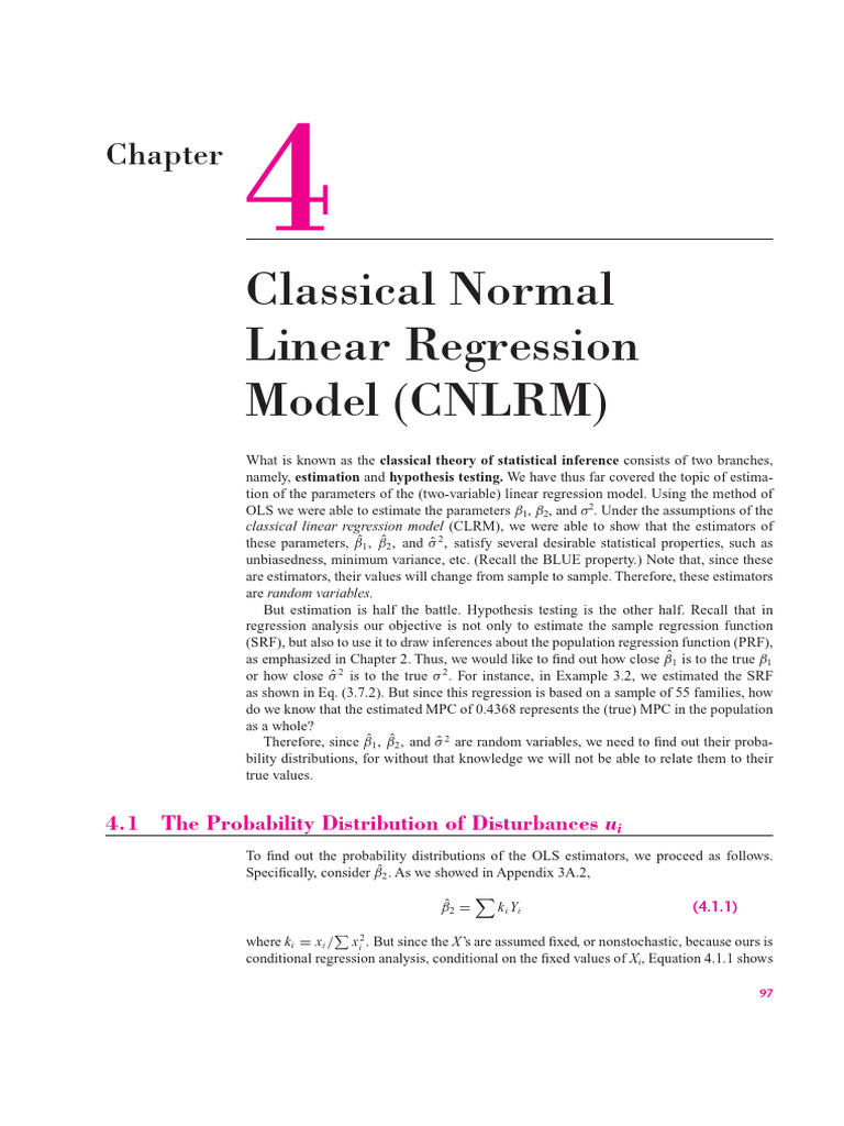 Ch4 Classical Normal Linear Regression Model (CNLRM) | PDF | Ordinary Least Squares | Normal ...