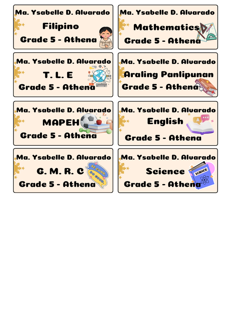 School Subjects Folder Labels in Yellow and Pink Retro Style | PDF