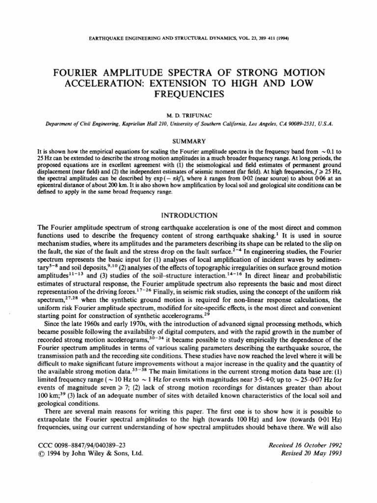 Fourier Spectra Analysis of Strong Motion | PDF | Spectral Density ...