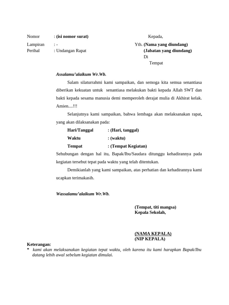 Template Undangan Rapat Resmi | PDF