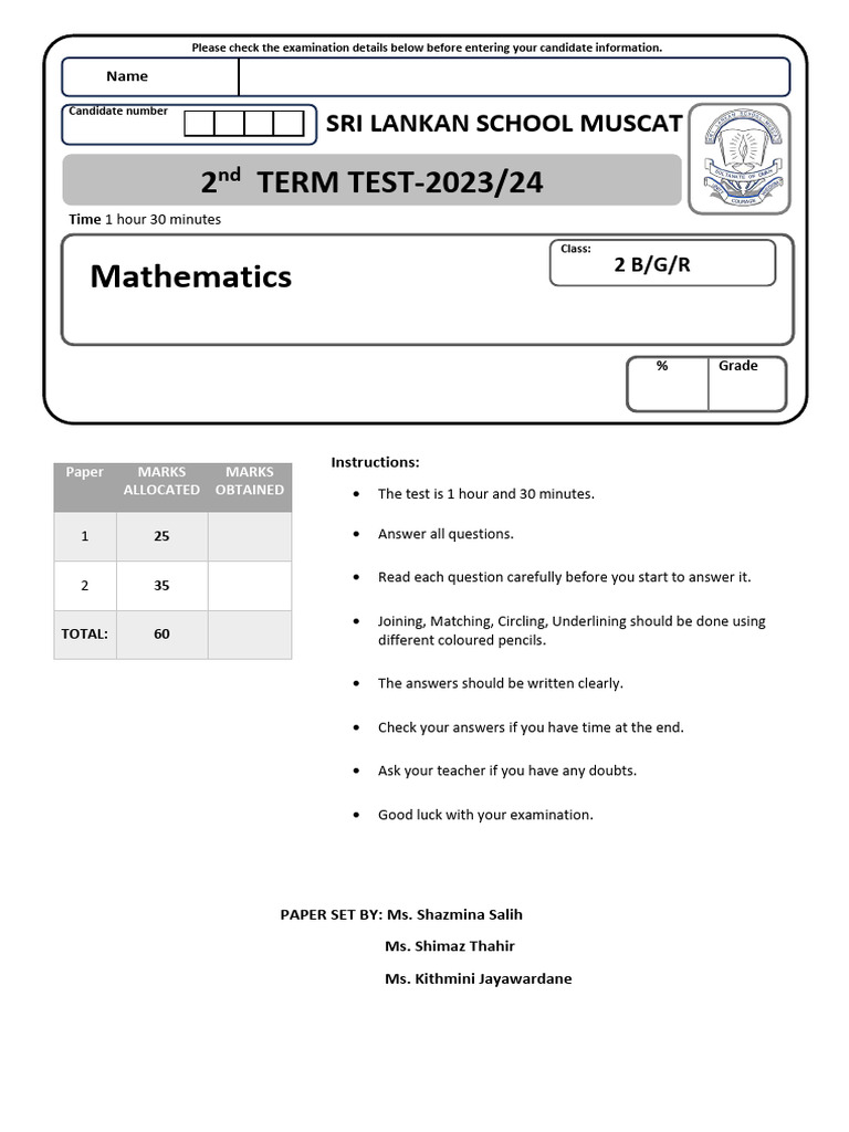 Mathematics Year 2 Second Term 2023-2024 | PDF | Chess Theory | Chess