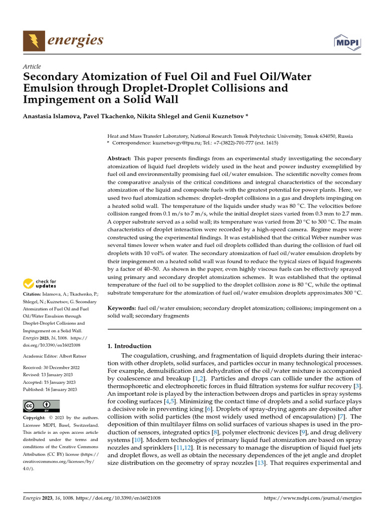 Secondary Atomization of Fuel Oil and Fuel Oil/Water Emulsion Through ...
