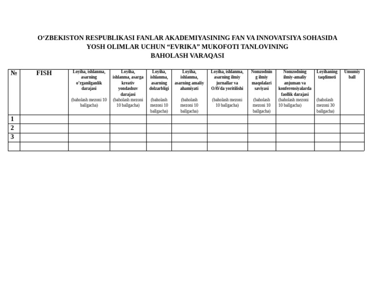Kriterii Evrika Ocen - List | PDF