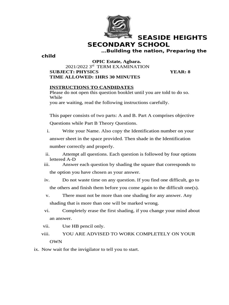 Physics Year 8 Theory Third Term April 2022 | PDF | Waves | Kinetic Energy