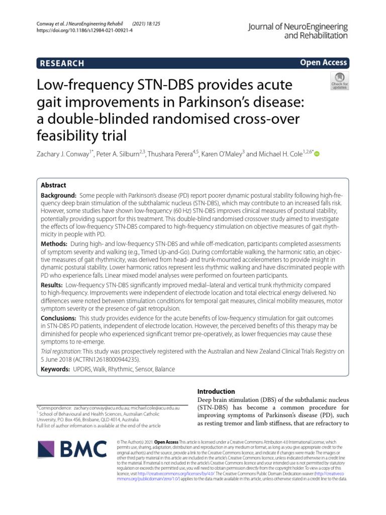 Low-Frequency STN-DBS Enhances Gait in PD | PDF | Deep Brain ...