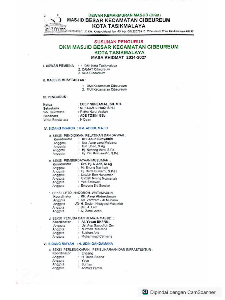 Susunan Pengurus DKM MBC | PDF