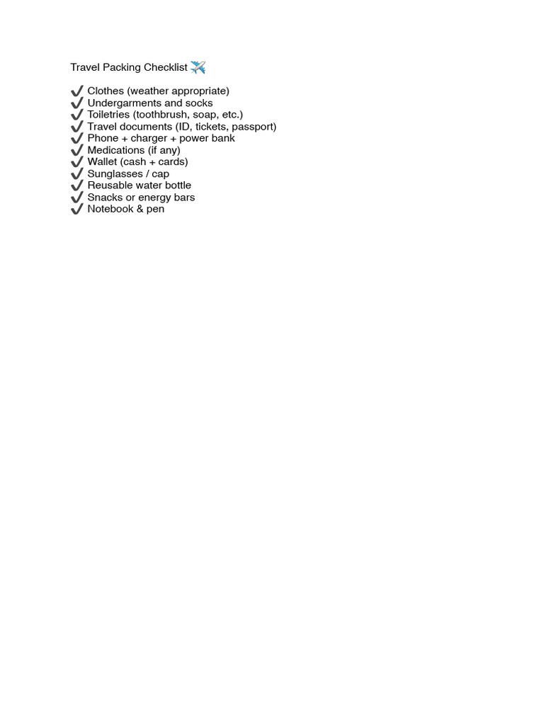 Travel Packing Checklist | PDF