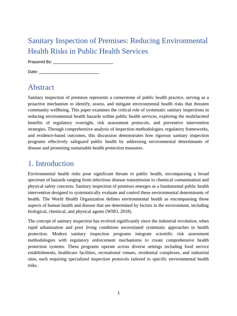05-Sanitary Inspection Public Health | PDF | Public Health | Risk