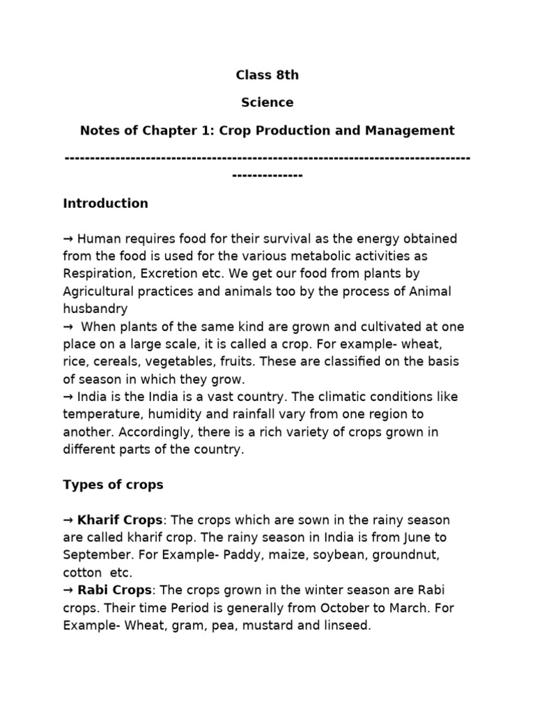 Class 8 Crop Production Notes | PDF | Fertilizer | Soil