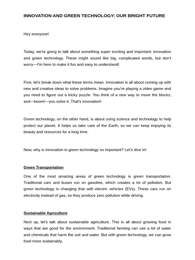 Innovation and Green Technology | PDF | Environmental Technology | Agriculture