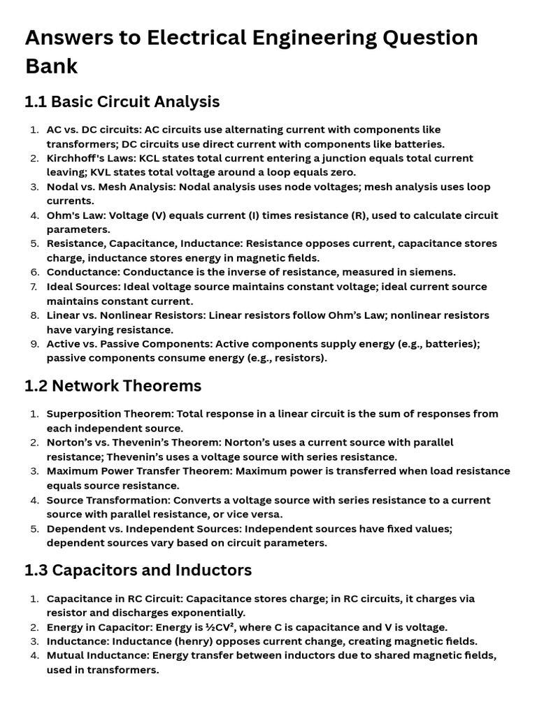 Answers To Electrical Engineering Question Bank Pdf Electric Motor