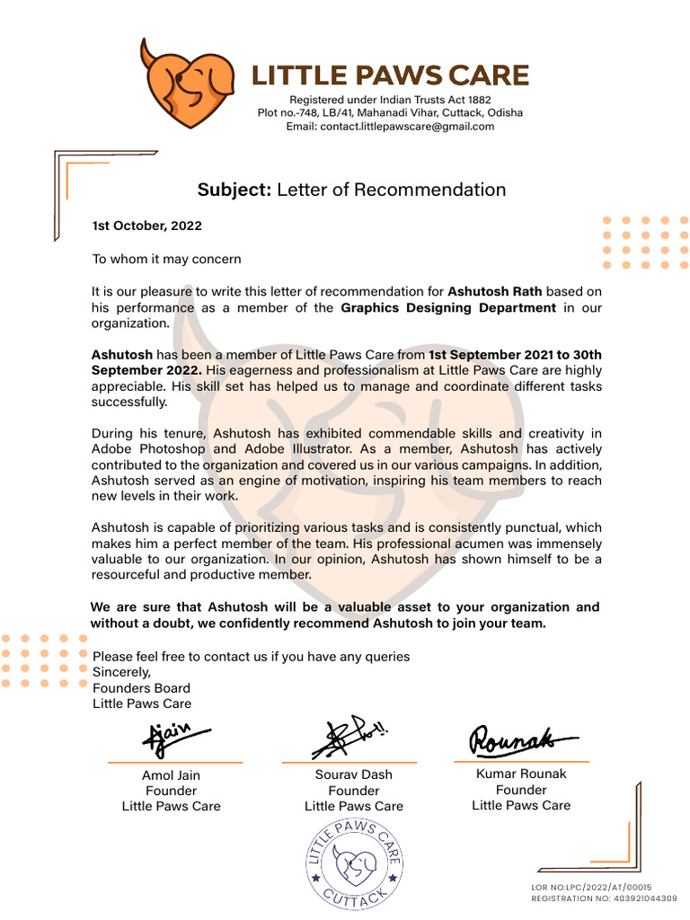 Ashutosh Rath LOR | PDF