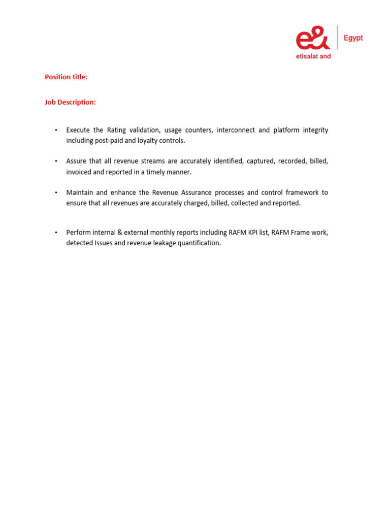 Revenue Assurance Specialist Job Description | PDF