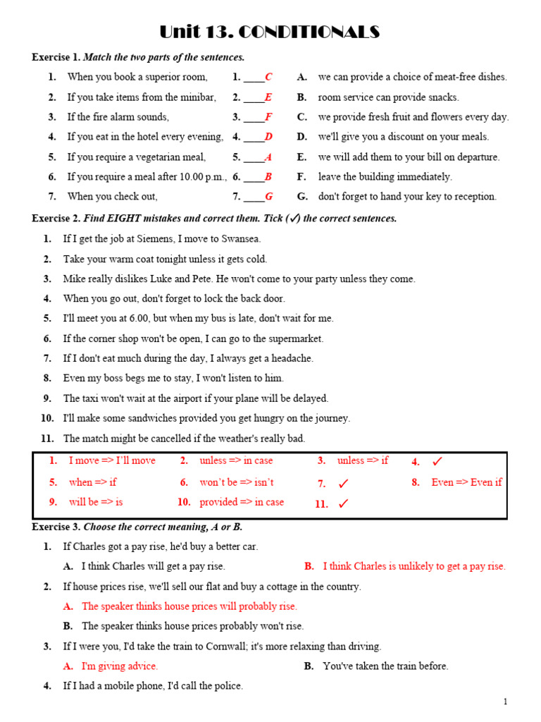 (HW) Unit 13. Conditionals - Keyed | PDF