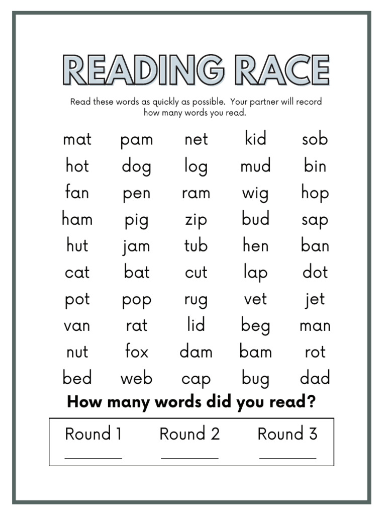 Blending Words Reading Race Worksheet | PDF