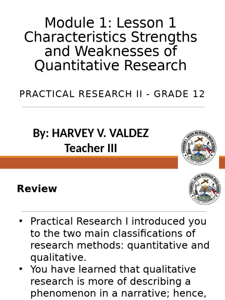 Wk2 PR2 Module1 Lesson 1 Characteristics Strength and Weaknesses of Quantitative Research | PDF ...