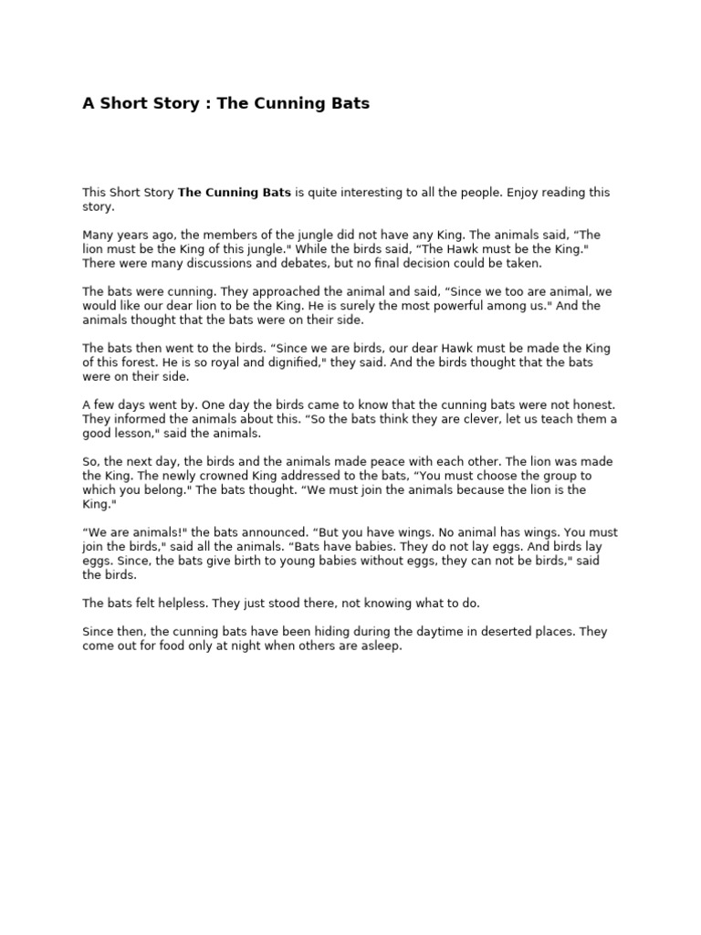 A Short Story The Cunning Bats | PDF