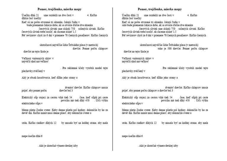 Pomer, Priama A Nepriama Úmernosť, Mierka Mapy, Test | PDF