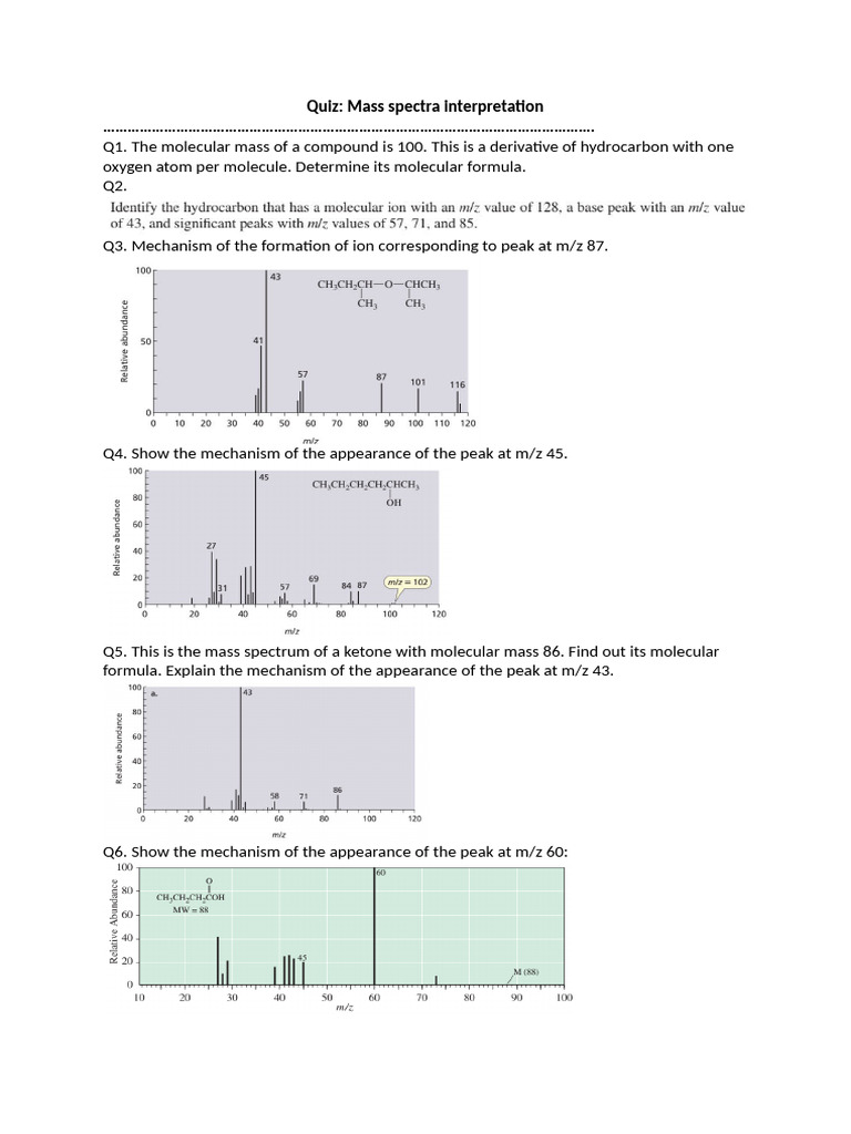 Quiz Assignment Mass Spectra | PDF