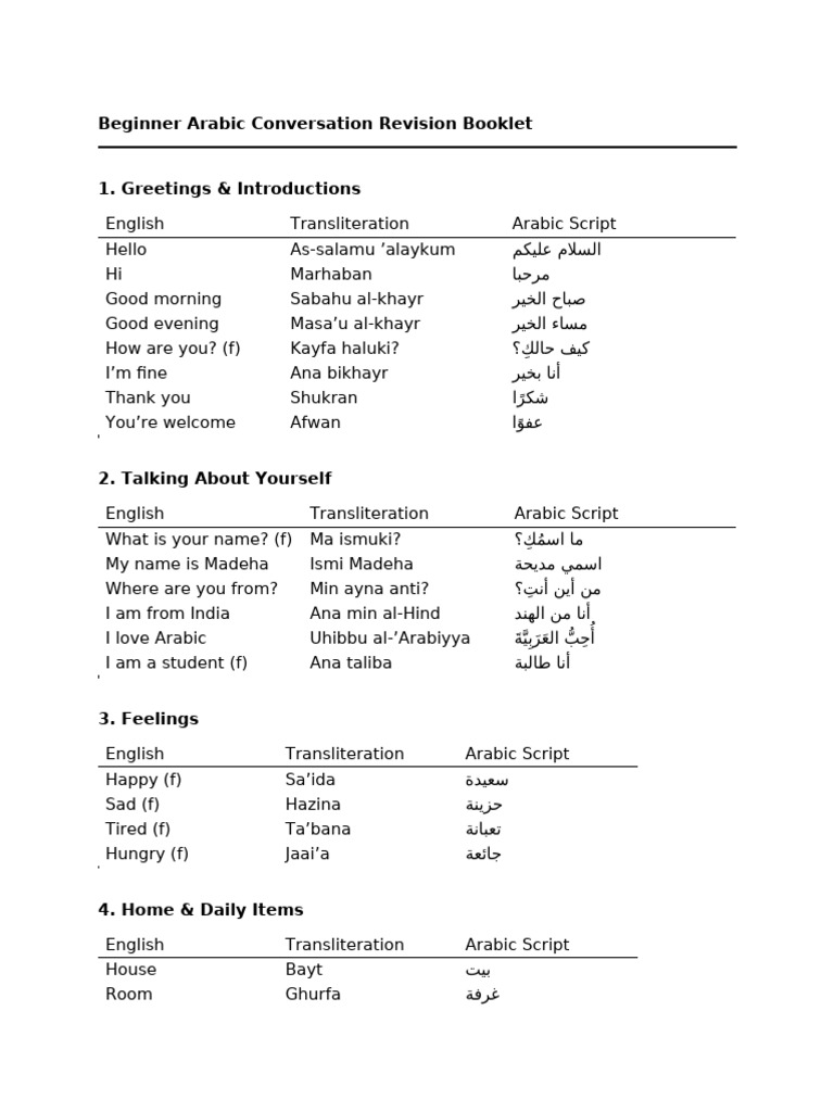 Arabic Conversation Revision | PDF | Linguistics