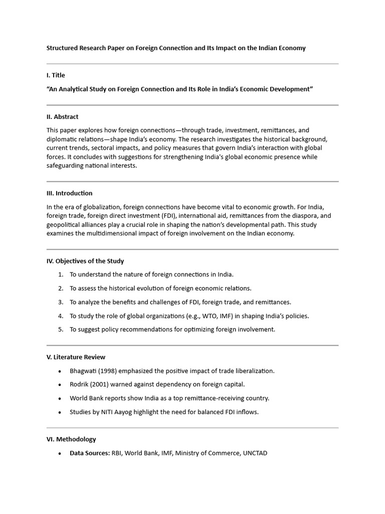 Structured Research Paper On Foreign Connection and Its Impact On The ...