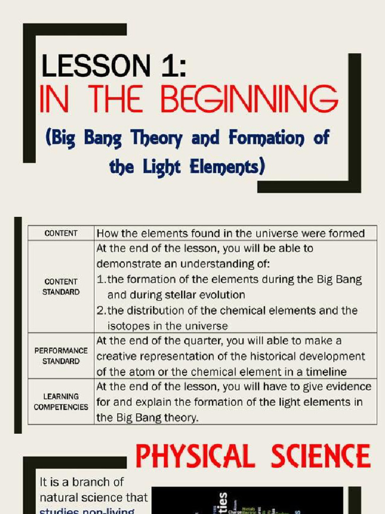 Lesson 1 Formation of Elements in The Universe... | PDF