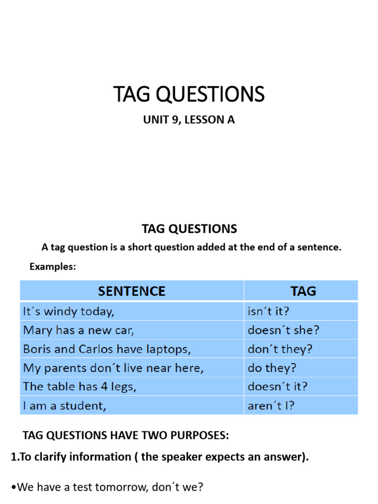 Tag Questions Lesson A | PDF | Verb | Question