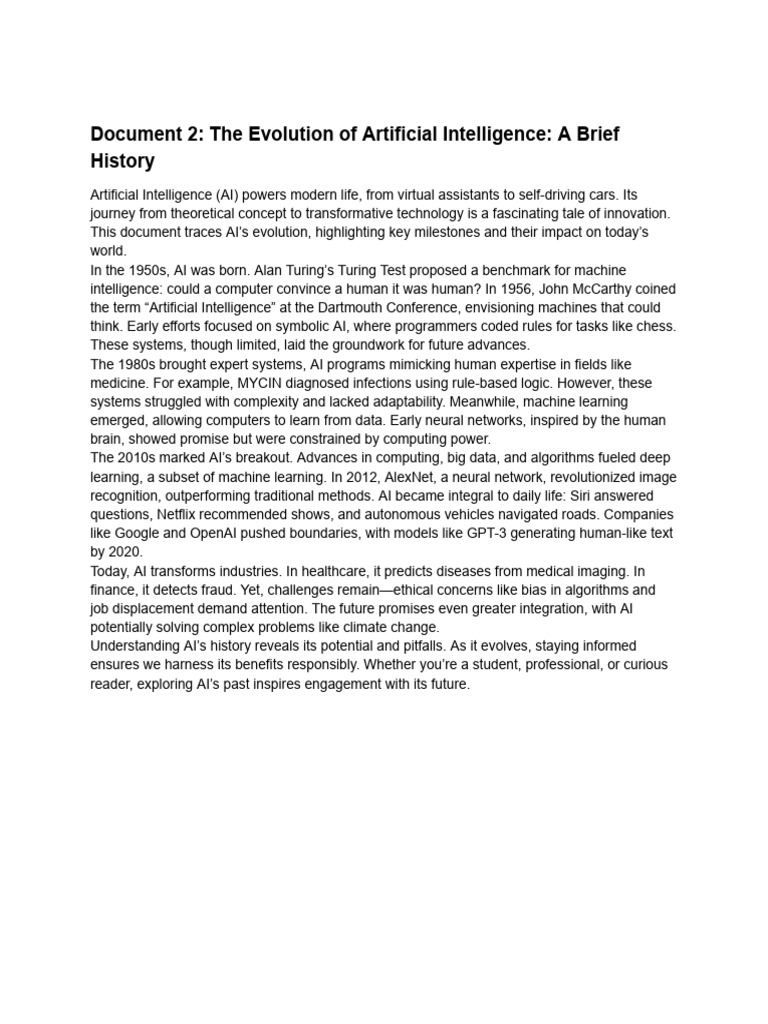 Document 2 - The Evolution of Artificial Intelligence - A Brief History ...