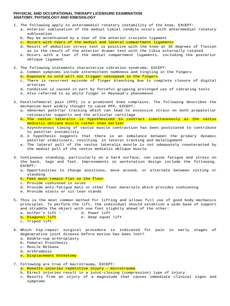 Apk Mock Boards Set B Practice Questions With Answer | PDF | Knee | Elbow