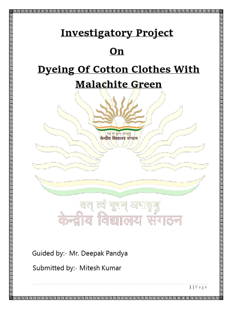Dyeing Cotton with Malachite Green | PDF | Dye | Dyeing