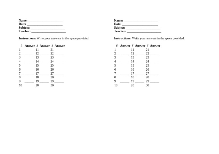 Answer Sheet | PDF