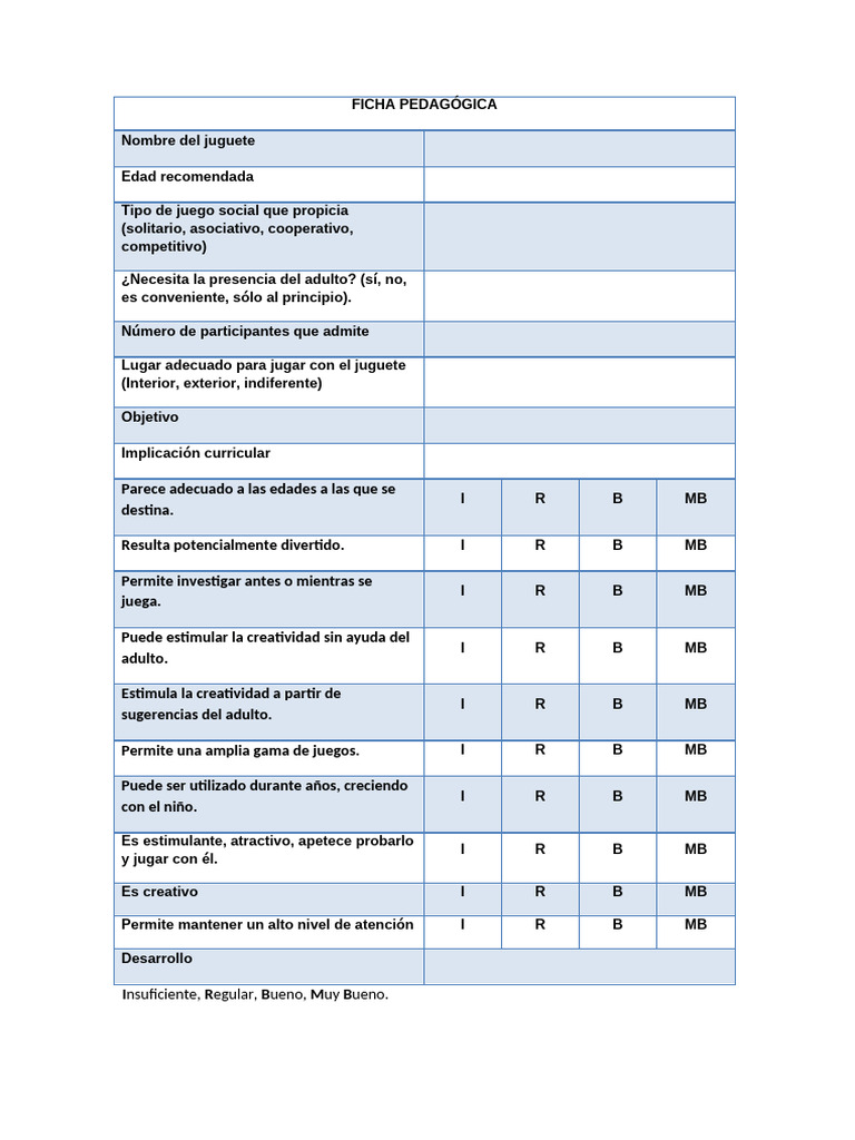 Juguete Ficha Pedagógica y Técnica | PDF