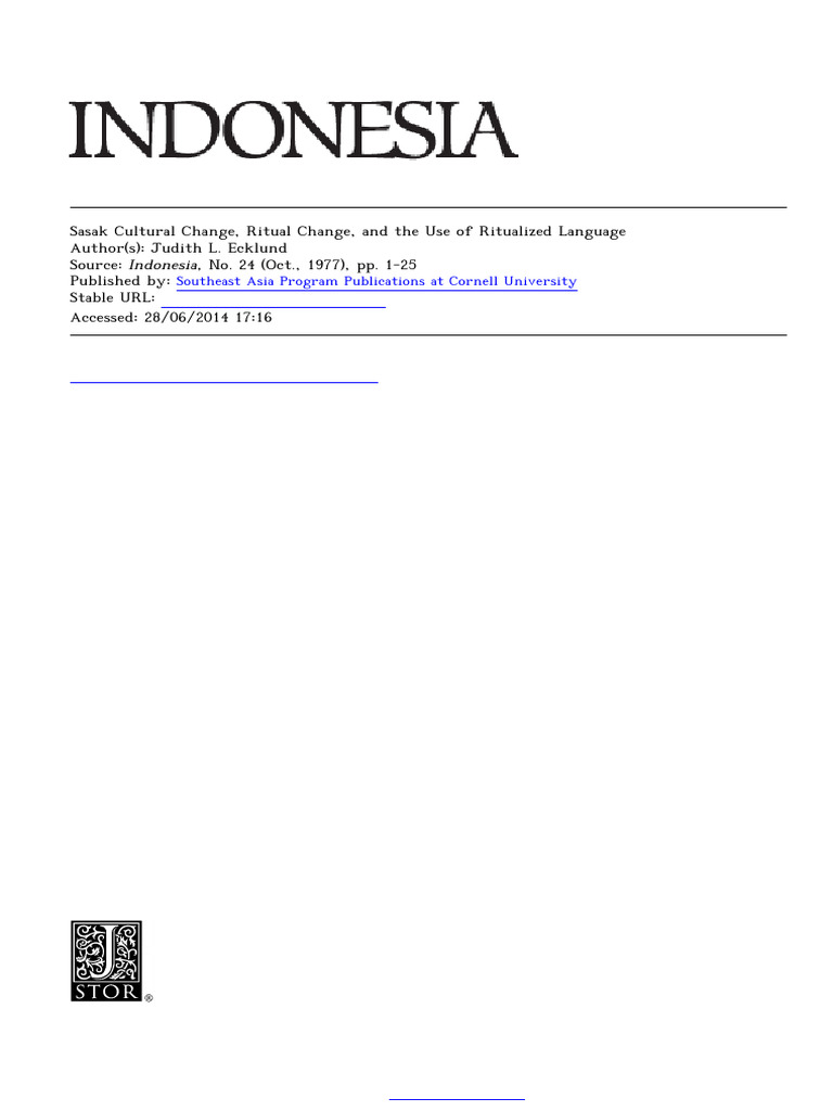Sasak Cultural Change, Ritual Change, and The Use of Ritualized ...