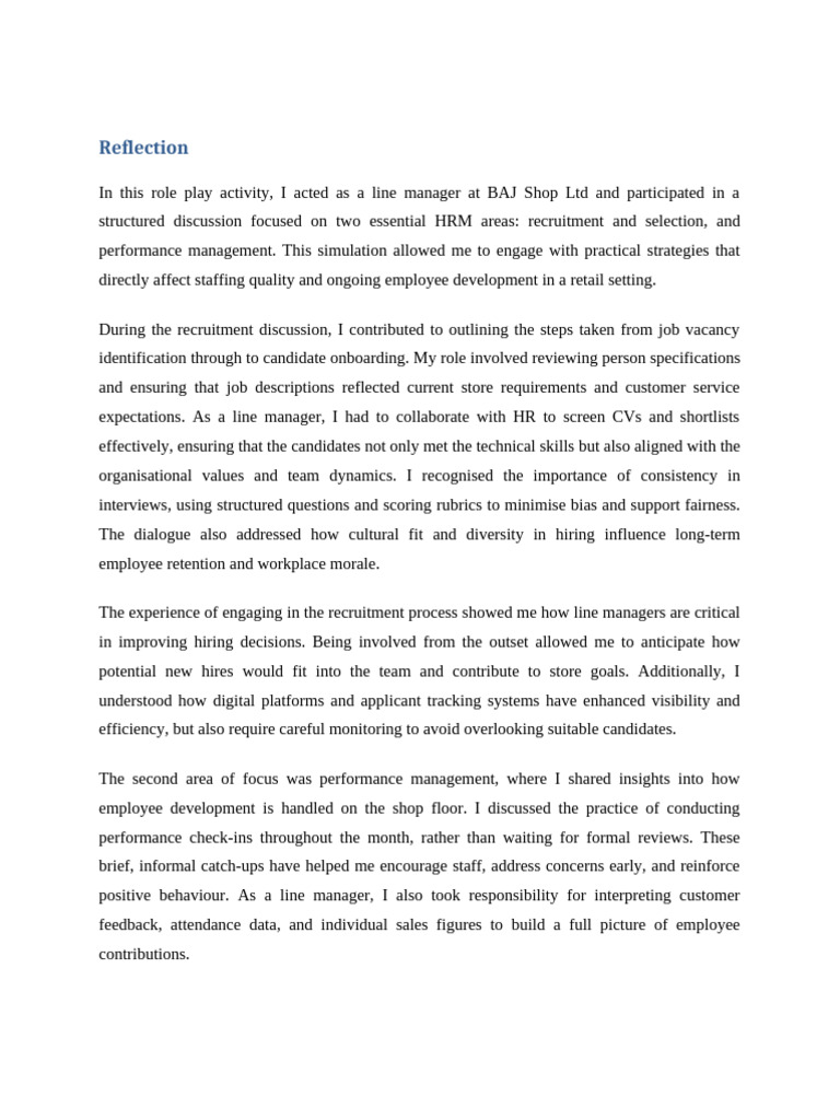 HRM Reflection 4 by Ayesha | PDF | Business | Human Resource Management