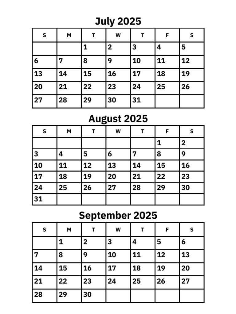 July August September 2025 Calendar | PDF