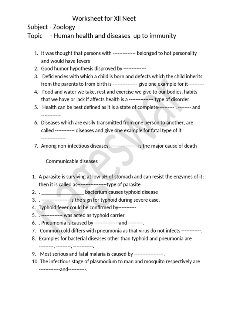 Human Health & Diseases Worksheet | PDF | Immune System | Antibody
