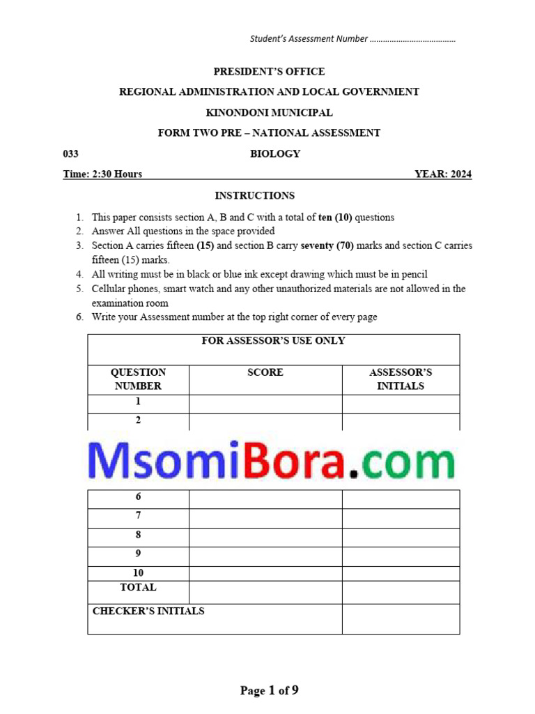 Biology Form Two Pre National | PDF | Blood Type | Biology