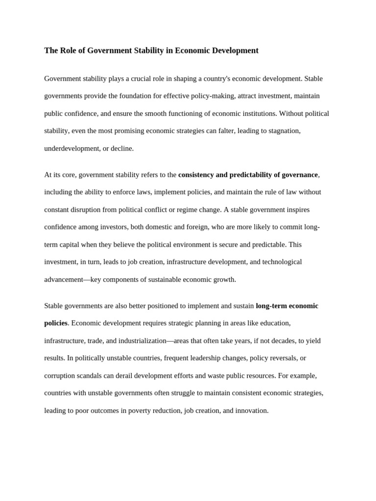 The Role of Government Stability in Economic Development | PDF ...