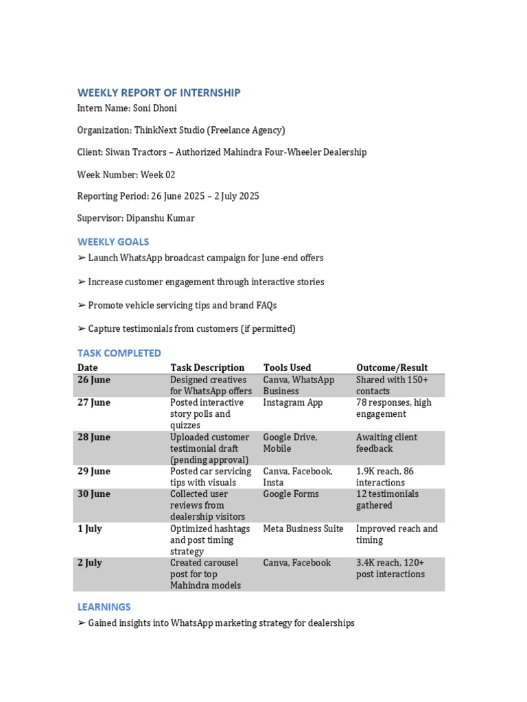Week 2 Internship Report | PDF | Web 2.0 | Mass Media