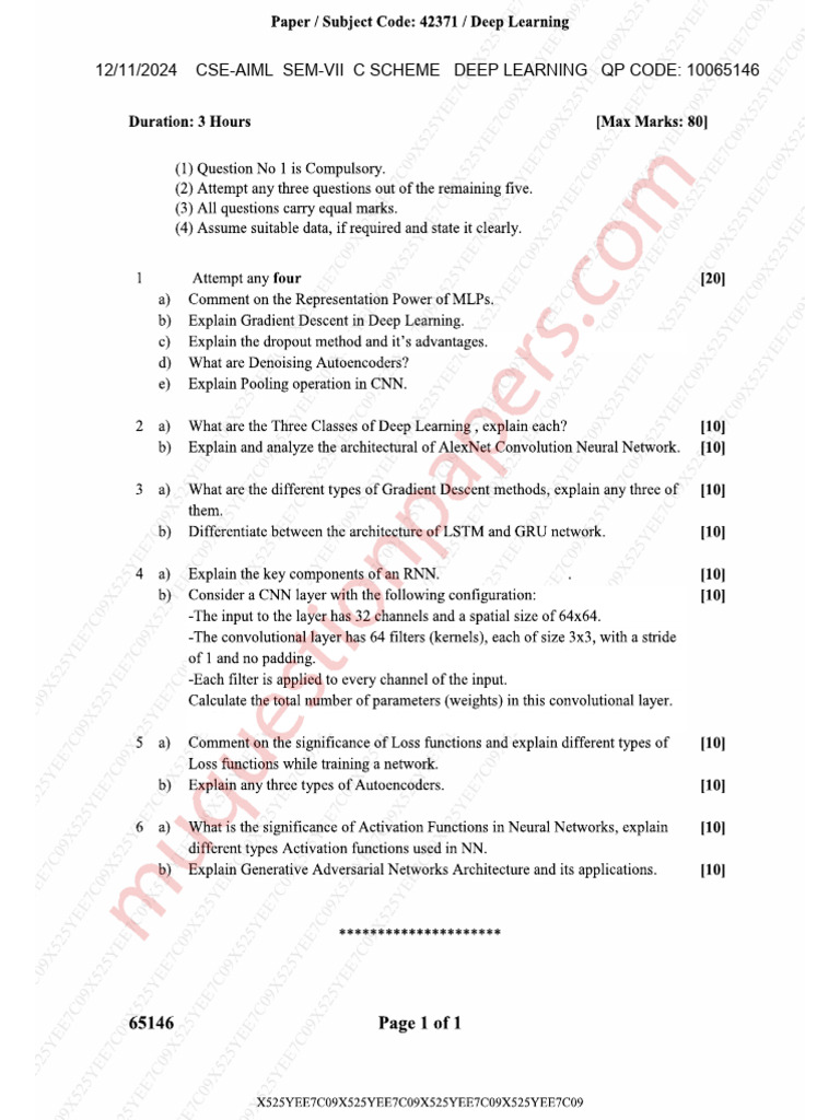 Be Computer Engineering Aids Semester 7 2024 December Deep Learning Rev 2019c Scheme | PDF