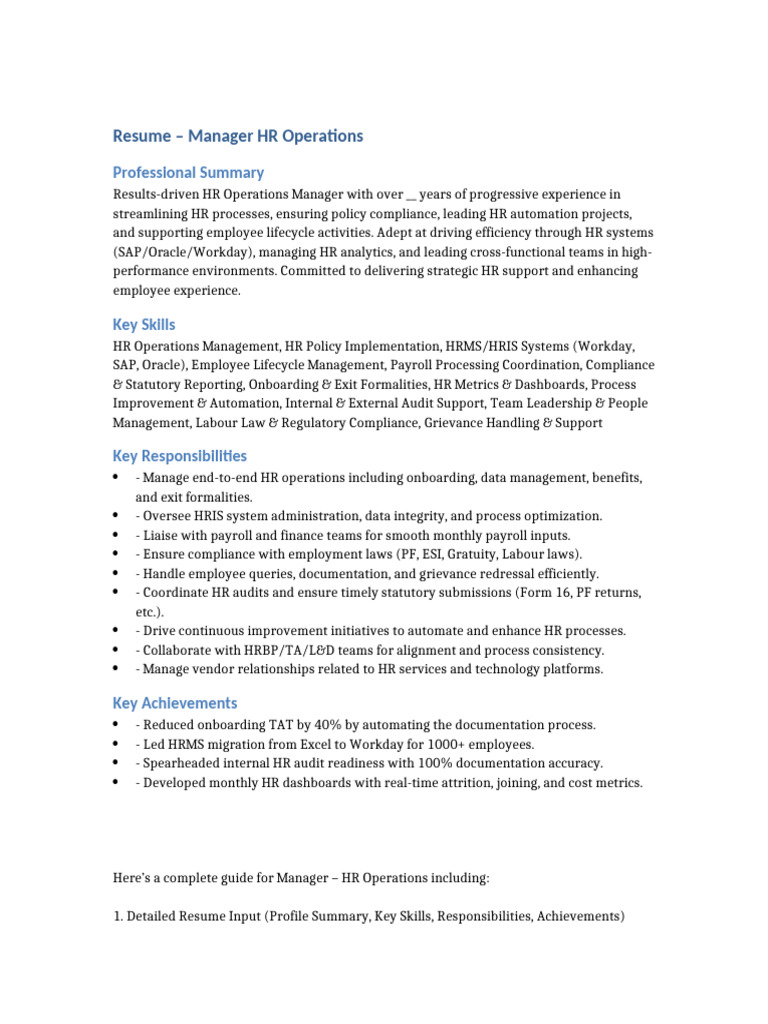 HR Operations Manager Resume Guide | PDF | Audit | Business