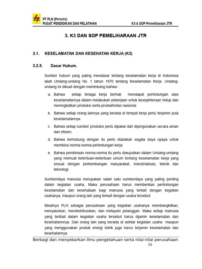 K3 dan SOP Pemeliharaan JTR PLN | PDF
