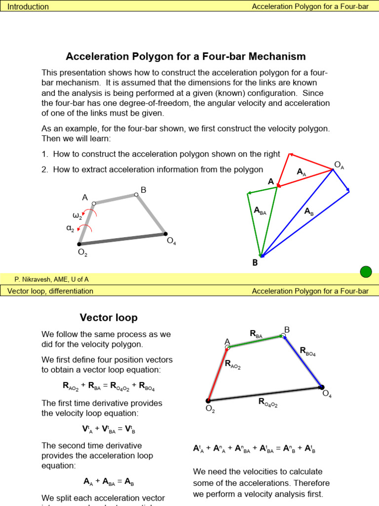 Acceleration Polygon for Four-bar Mechanism | PDF | Acceleration | Velocity