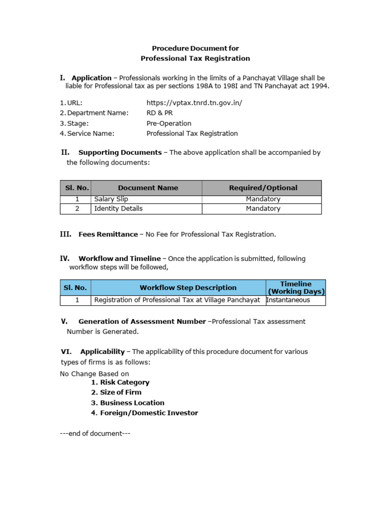 Professional Tax Registration Guide | PDF