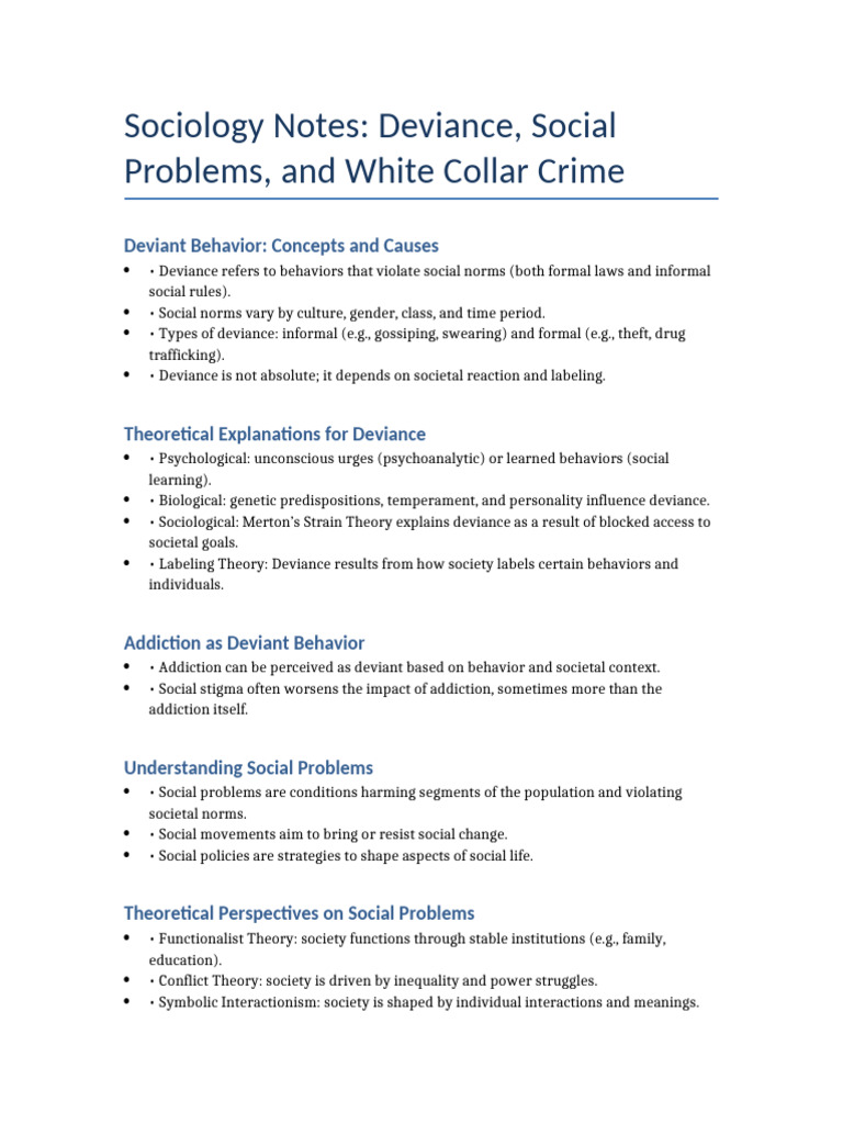 Module1 Sociology Notes | PDF | Deviance (Sociology) | Crimes